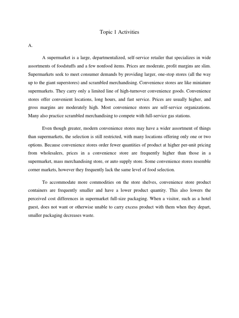 Topic 1 Activities | PDF | Value (Economics) | Convenience Store