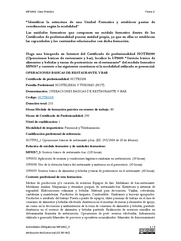 MF1442. Caso Práctico. Tema 2 | PDF | Evaluación | Alimentos