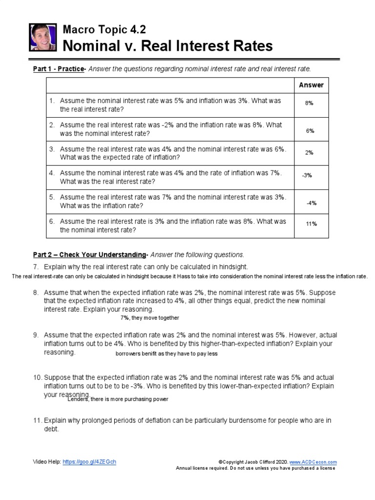 Nominal v. Real Interest Rates: Macro Topic 4.2 | PDF | Interest ...