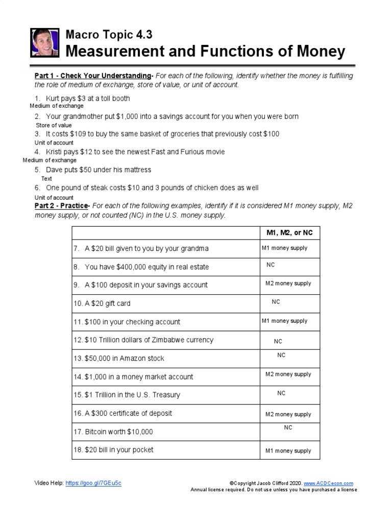 Measurement and Functions of Money: Macro Topic 4.3 | PDF | Money ...