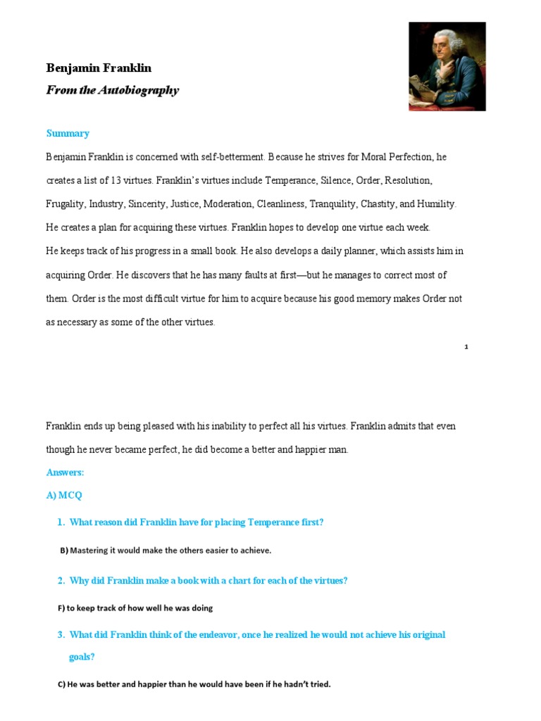 Benjamin Franklin - Summary and Answers | PDF | Value (Ethics)