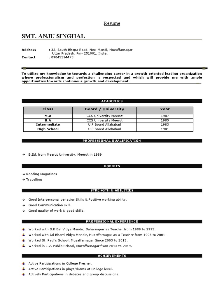 ANJU Resume | PDF | Cognition