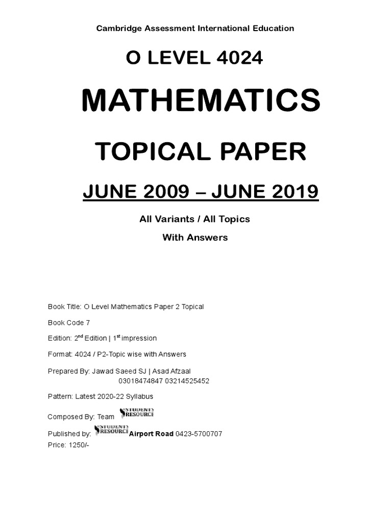 O Level Mathematics Paper 2 Topical 2021 | PDF | Numbers | Area