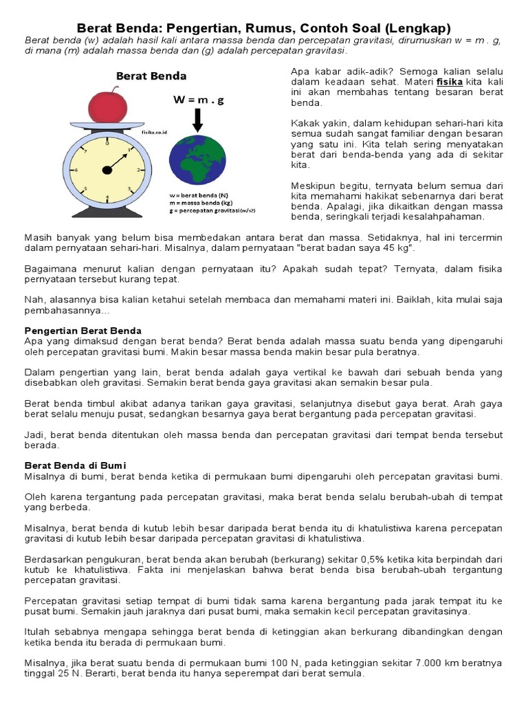 Berat dan Massa Benda | PDF