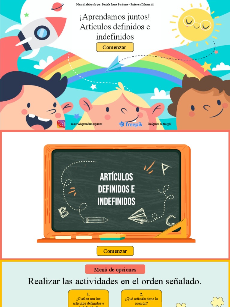 Aprendamos Juntos - Artículos Definidos e Indefinidos | PDF