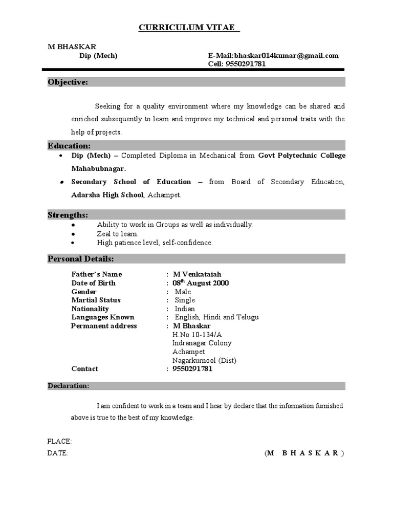 Bhaskar CV | PDF