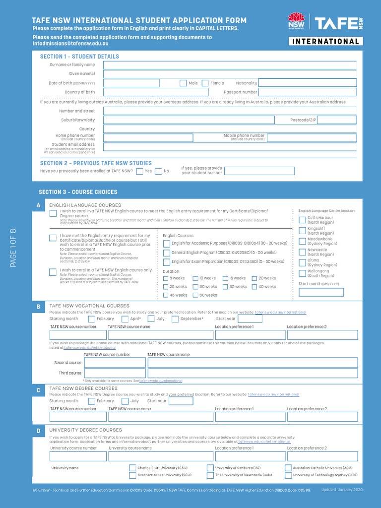 2020 International Student Application Form | PDF | Vocational Education | Fee