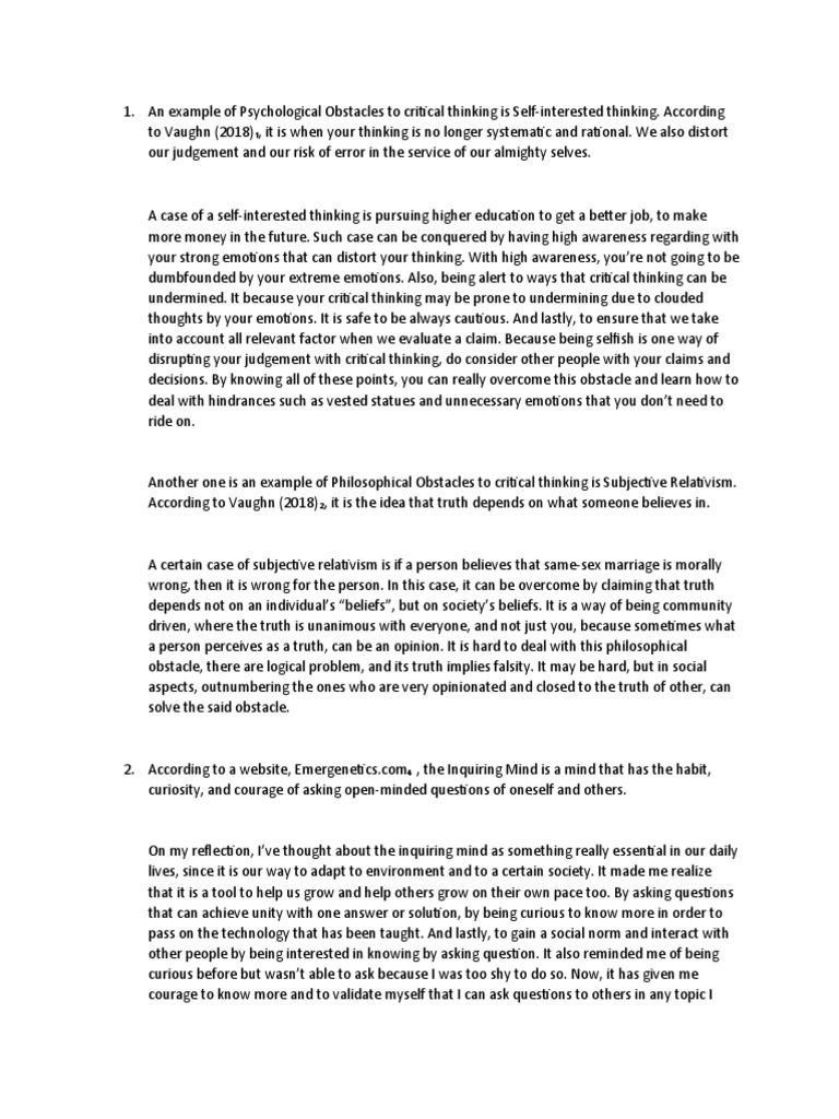 Assignment Scholarly Inquiry | PDF | Thought | Critical Thinking