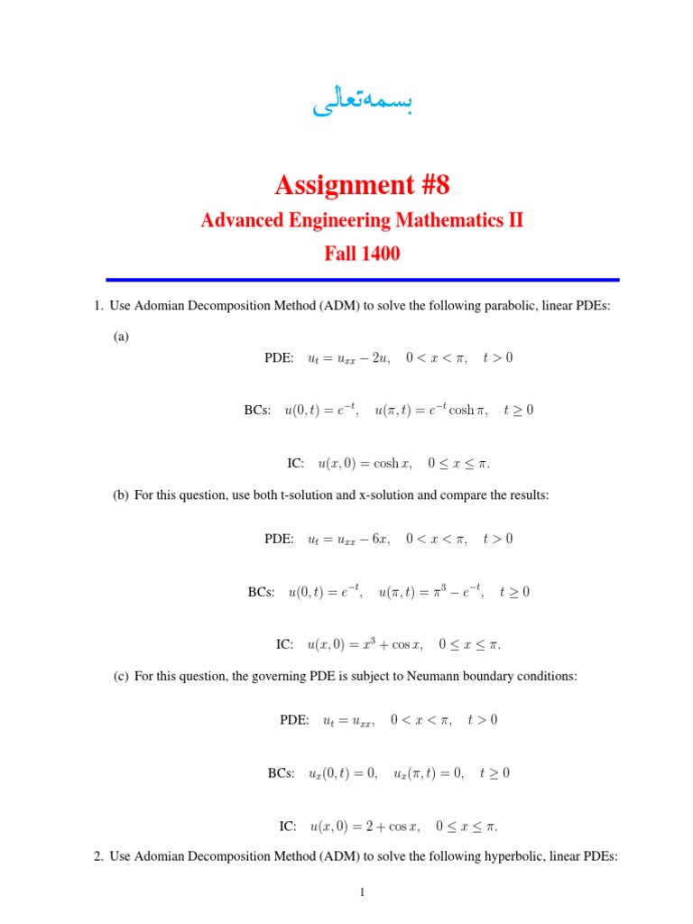 Assignment #8: Advanced Engineering Mathematics II Fall 1400 | PDF ...