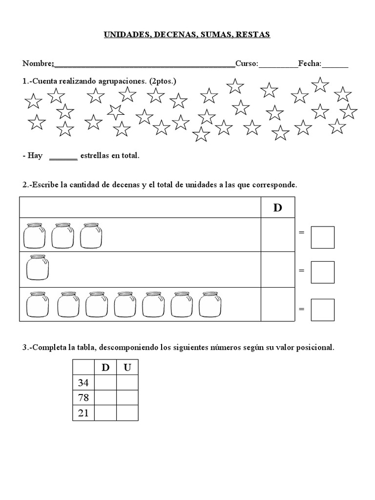 Unidades Decenas Sumas Restas | PDF | Matemáticas
