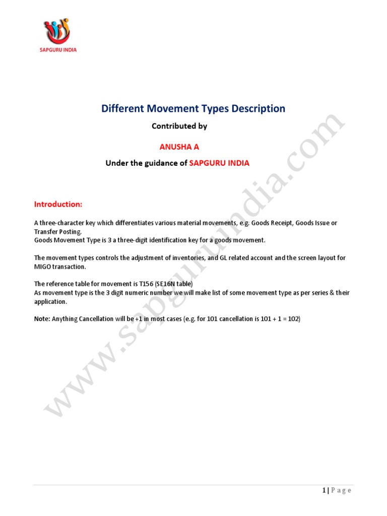 SAP Movement Types | PDF | Receipt | Inventory