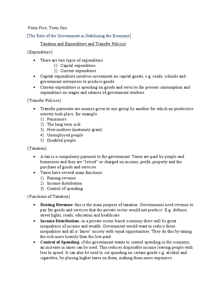 Economics Form Five Notes | PDF | Taxes | Inflation