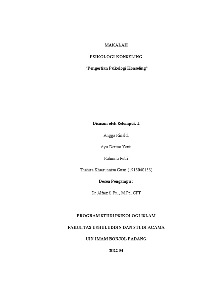 Makalah Kelompok 1 Psikologi Konseling | PDF | Pengembangan Diri | Sains & Matematika