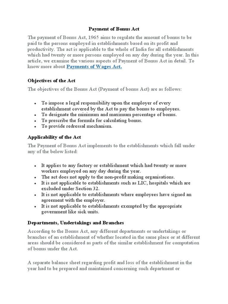 A Comprehensive Overview of India's Payment of Bonus Act: Objectives ...