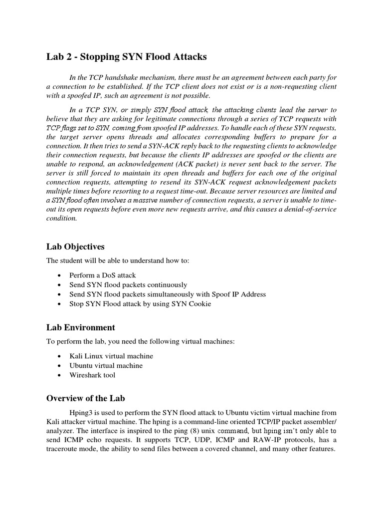 Lab 2 Stopping SYN Flood Attacks | PDF | Transmission Control Protocol ...