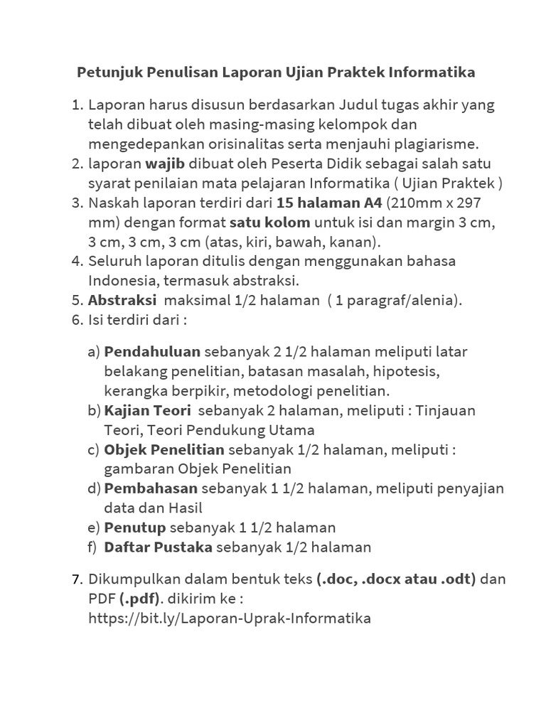 Panduan Laporan Ujian Praktek Informatika | PDF | Sains & Matematika