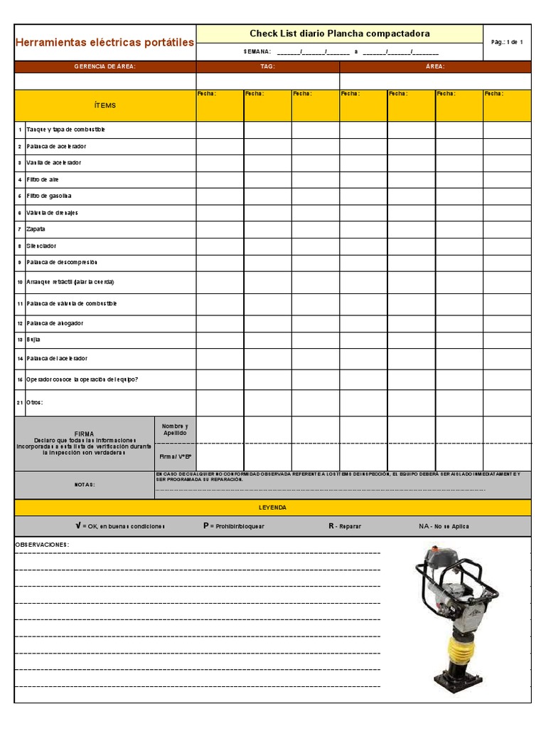 Anexo 08 - Check List Diario de Plancha Compactadora | PDF