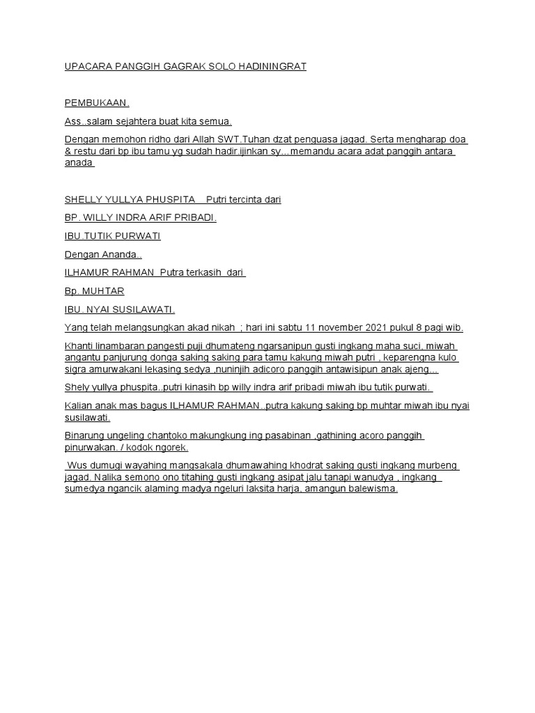 Teks Upacara Panggih Gagrak Solo | PDF | Agama & Spiritualitas