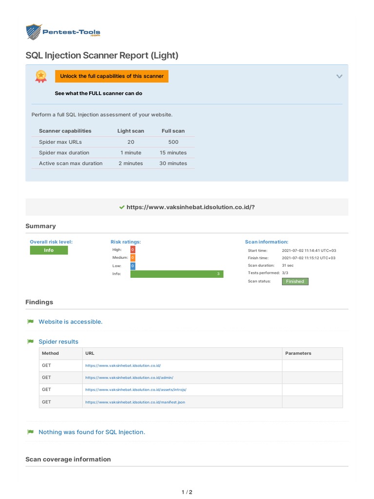 SQL Injection Scanner Report (Light) | PDF | Image Scanner ...