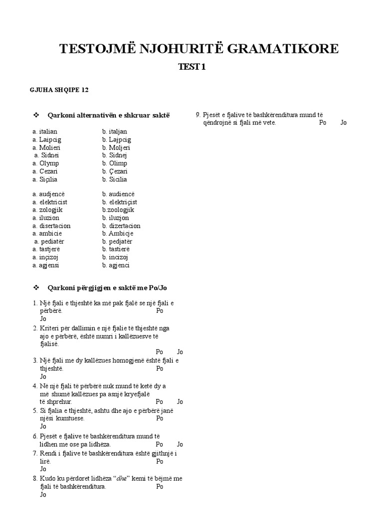 Gjuha Shqipe 12 Test 1 Pdf