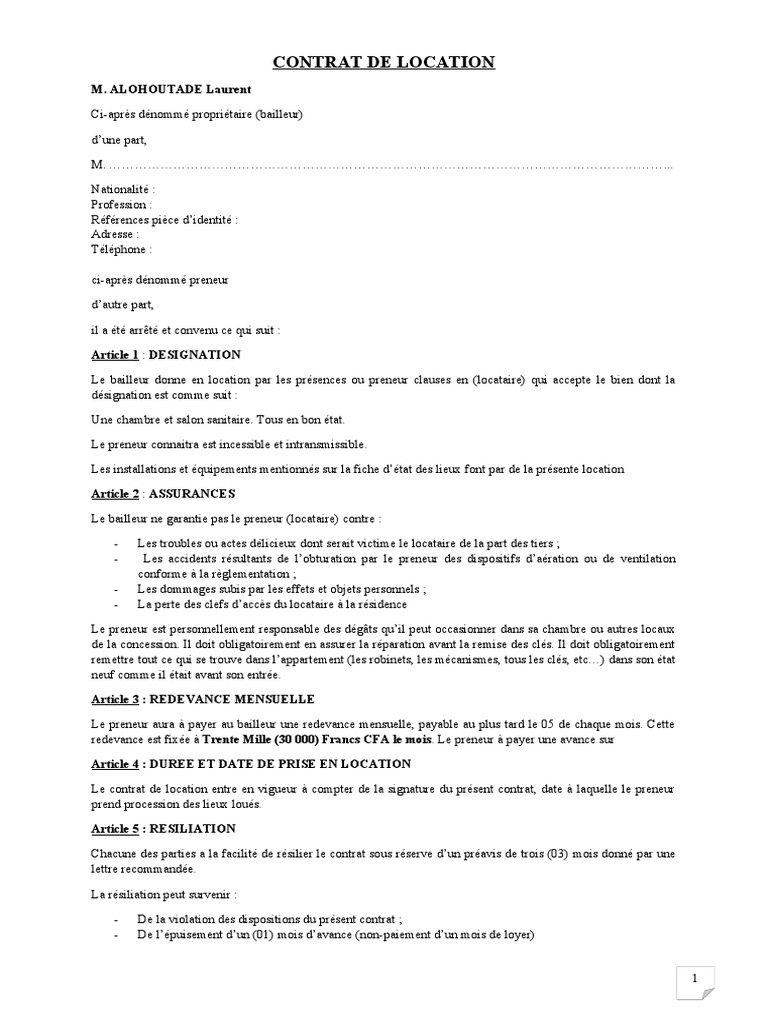 Modèle de contrat de location maison | PDF | Location