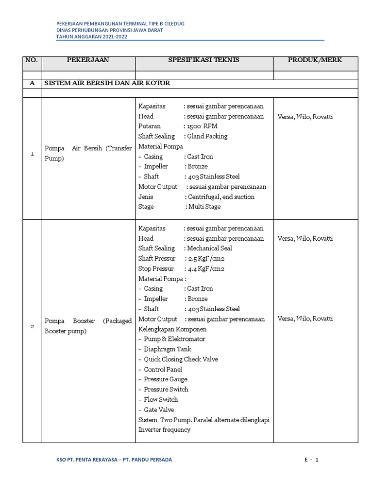Spesifikasi Pembangunan Terminal Ciledug | PDF