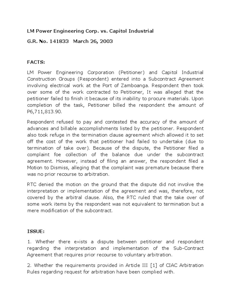 LM Power Engineering Corp. vs. Capitol Industrial | PDF | Arbitration ...