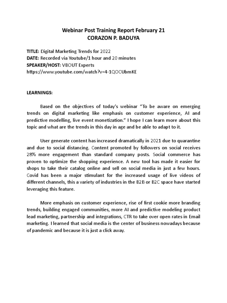 Digital Marketing Trends Webinar Report | PDF | Popular Culture & Media ...