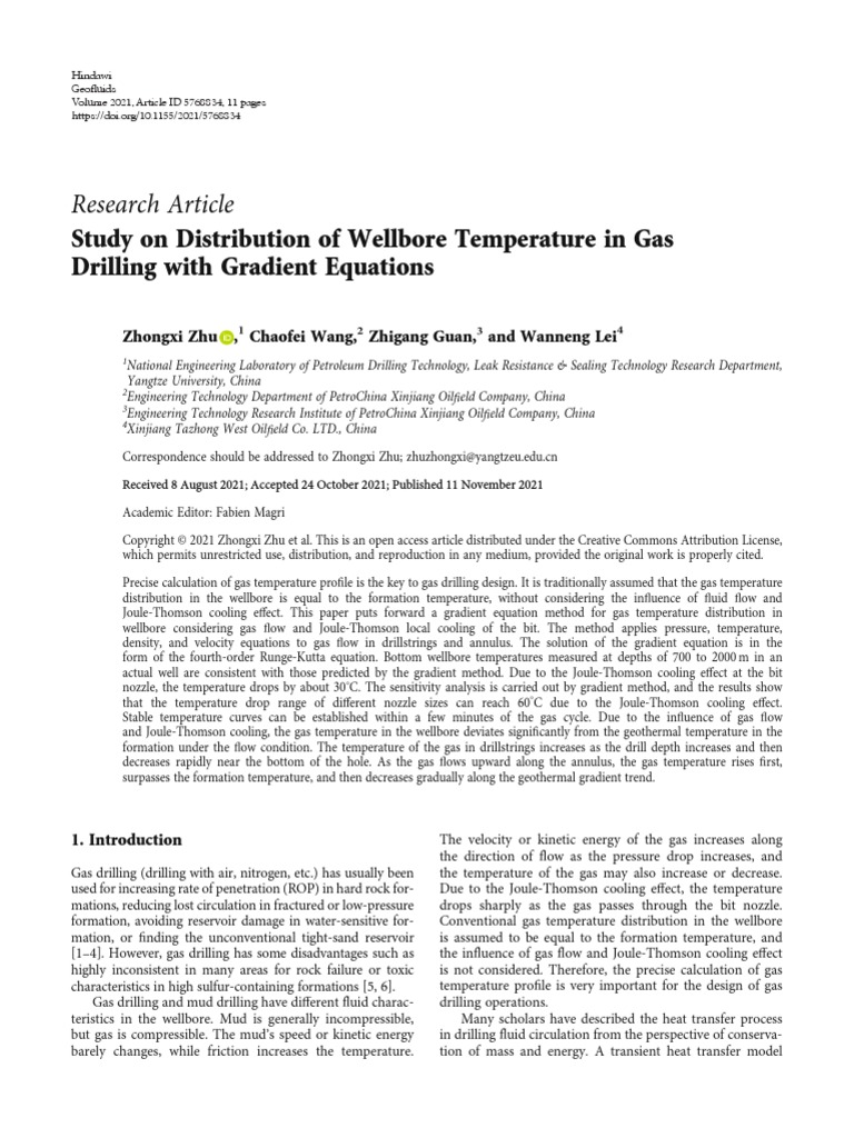 Study On Distribution of Wellbore Temperature in G | PDF | Heat ...