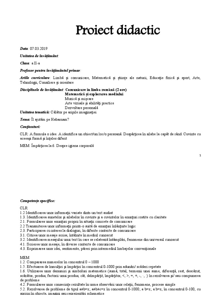 Proiect Didactic Clasa A Iia Traditional | PDF