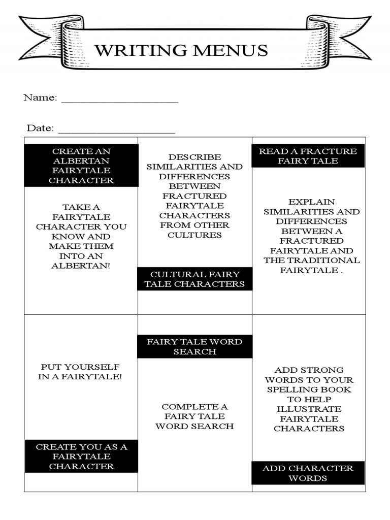 Writing Menus Level 1 | PDF | Fairy Tales | Fairies