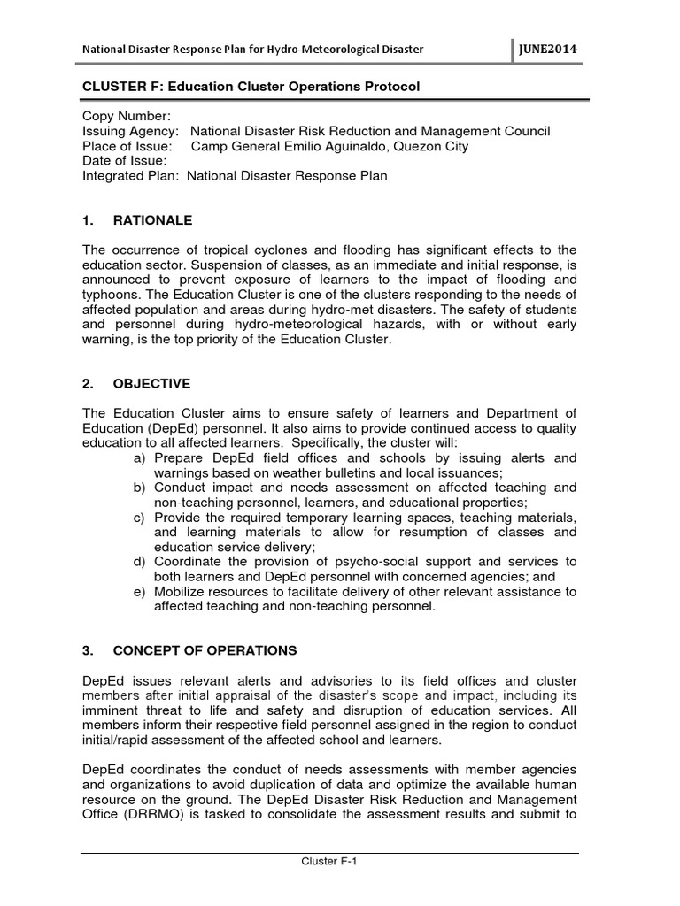 National Disaster Response Plan for Education | PDF | Emergency ...