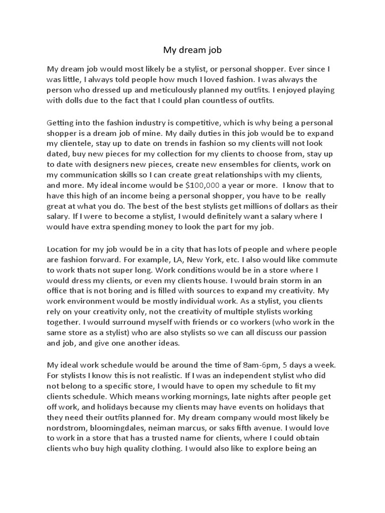 My Dream Job, Katarina Jokić, Engleski 1 | PDF | Fashion