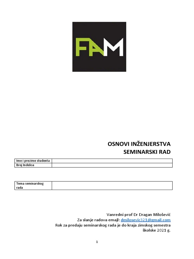 Seminarski Rad Obrazac Sa Instrukcijama | PDF