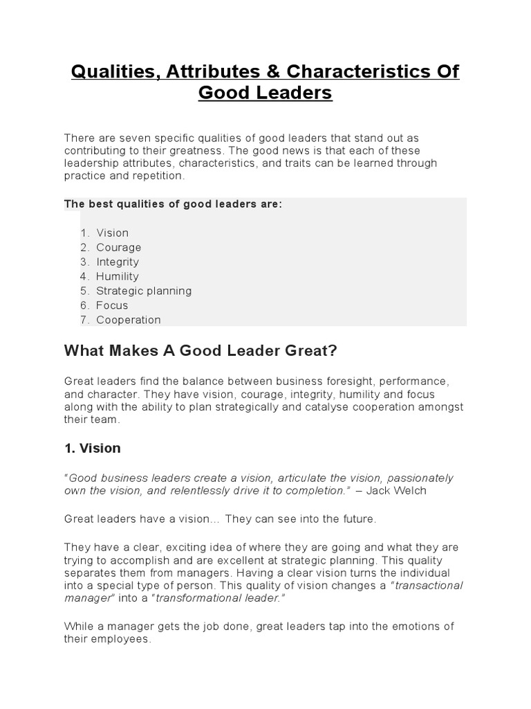 7 Qualities That Define Good Leaders | PDF | Leadership | Courage
