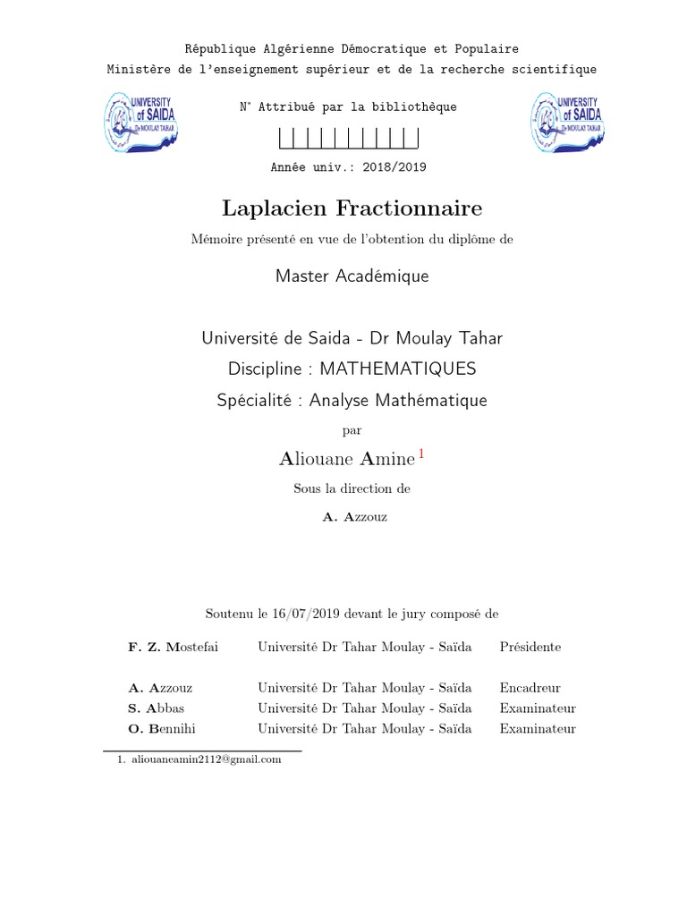 Laplacien Fractionnaire en Analyse Mathématique | PDF | Distribution ...