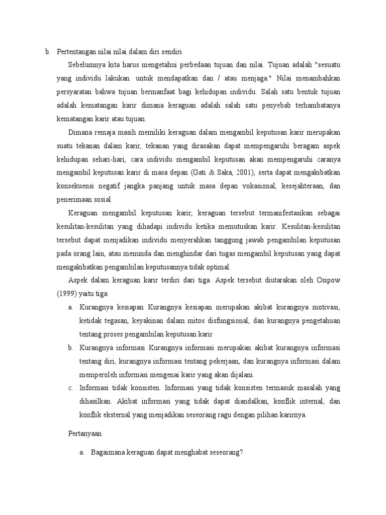 Pertentangan Nilai Nilai Dalam Diri Sendiri | PDF | Karier & Perkembangan