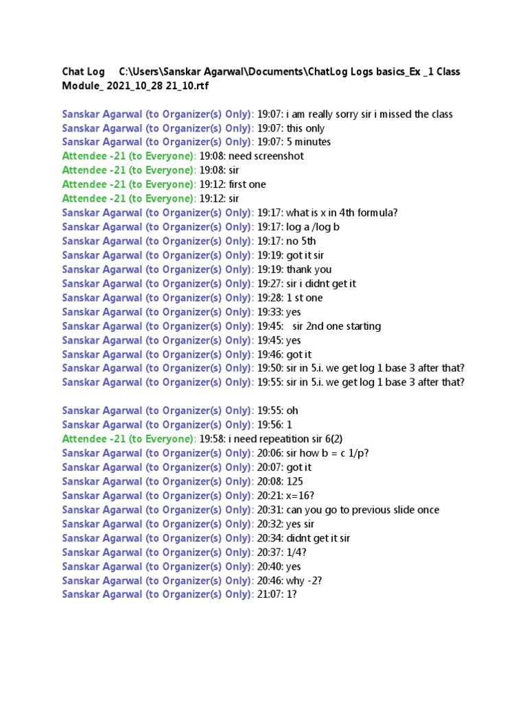 ChatLog Logs Basics - Ex - 1 Class Module - 2021 - 10 - 28 21 - 10 | PDF