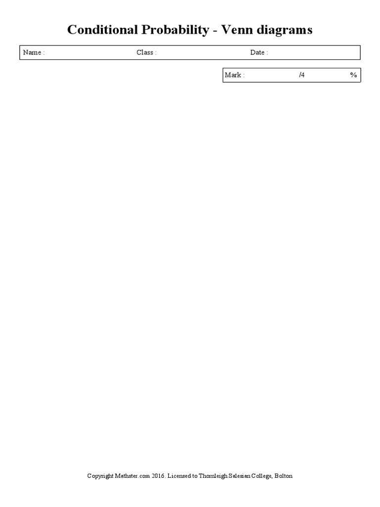 Conditional Probability - Venn Diagrams - 1 | PDF