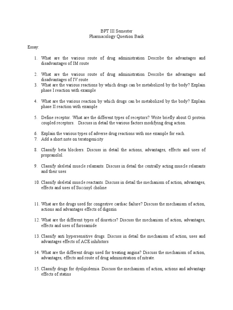 Pharmacology Question Bank BPT | PDF | Enzyme Inhibitor | Glucocorticoid