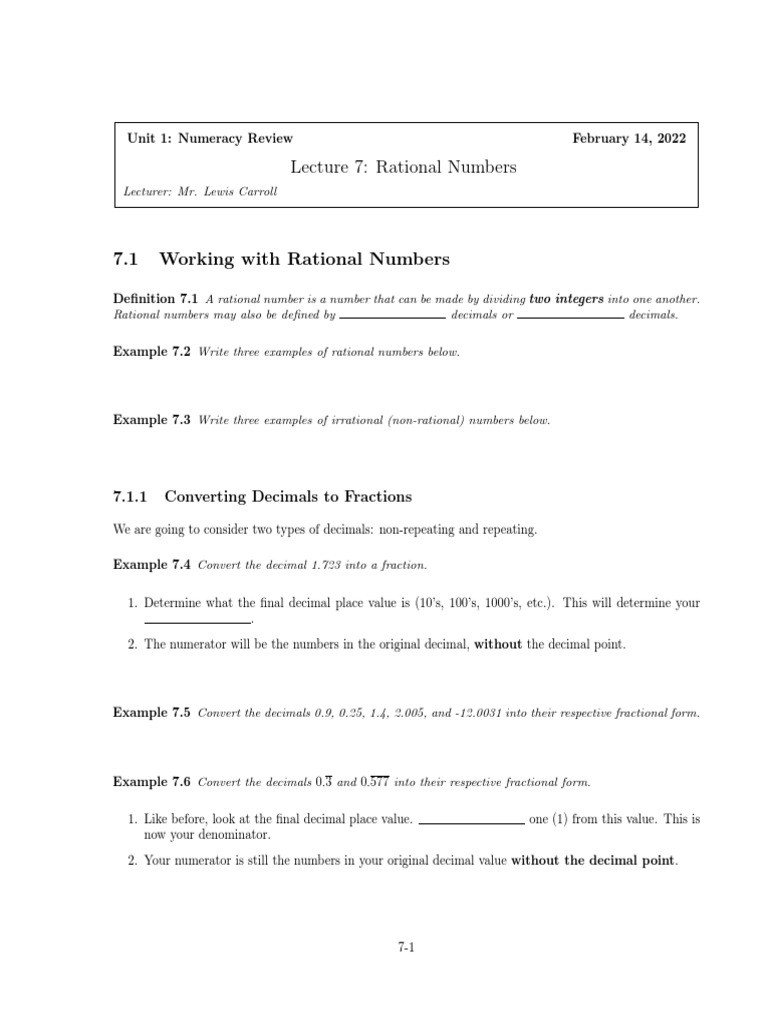 Understanding Rational Numbers: Converting Between Fractions and ...