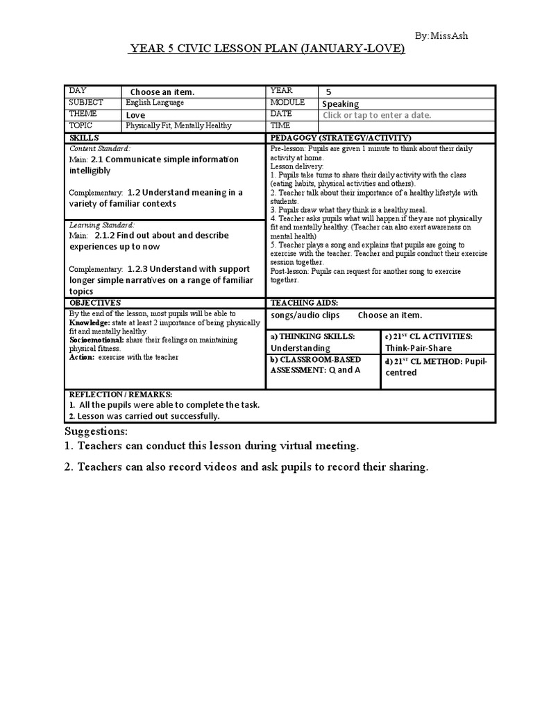 Year 5 Civic Lesson Plan (January-Love) : Content Standard | PDF ...