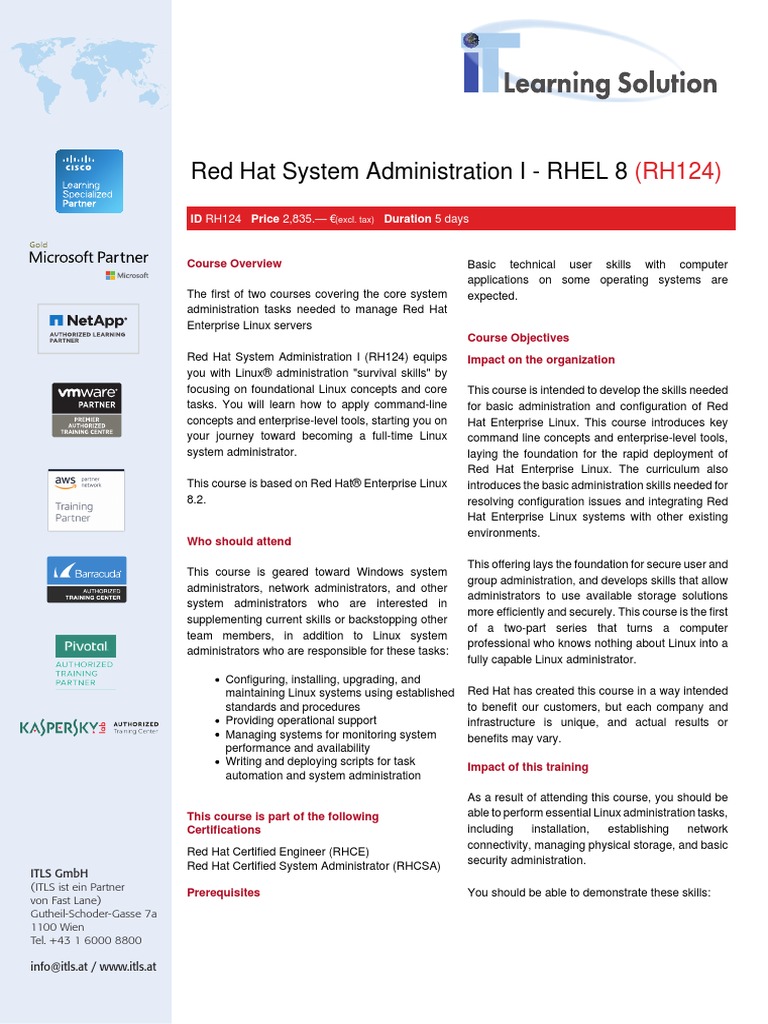 Red Hat System Administration I - RHEL 8: ID RH124 Price 2,835. | PDF ...