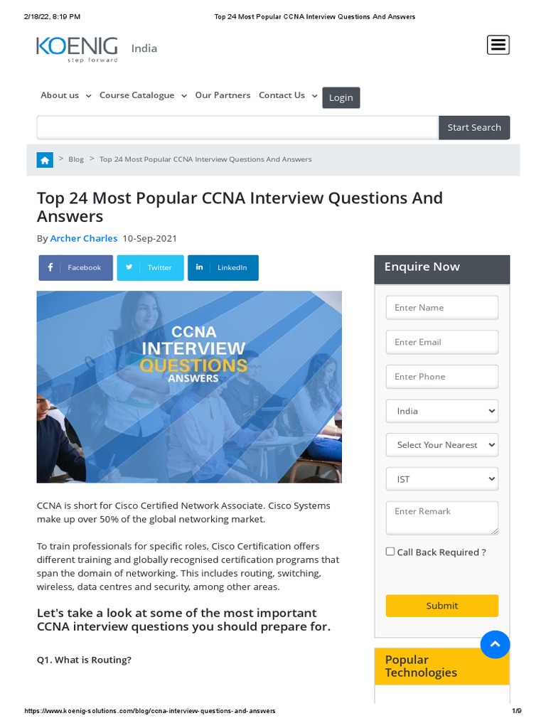 Top 24 Most Popular CCNA Interview Questions and Answers | PDF | Computer Network | Cisco ...