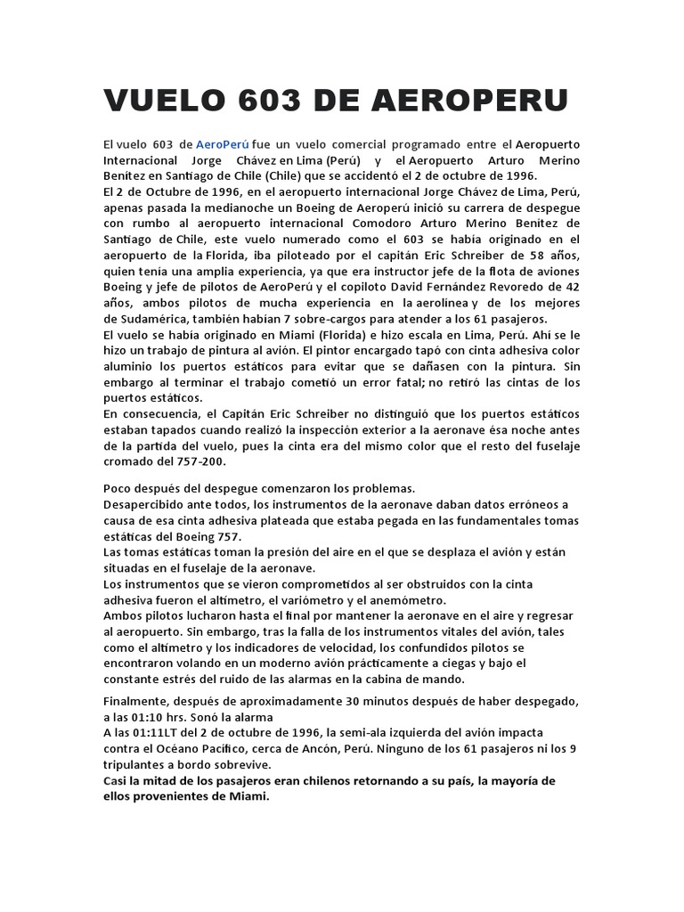 Vuelo 603 de Aeroperu | PDF | Aviación | Aeronáutica