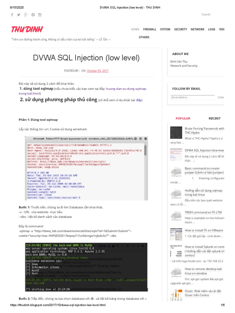 DVWA SQL Injection (Low Level) - THU DINH | PDF