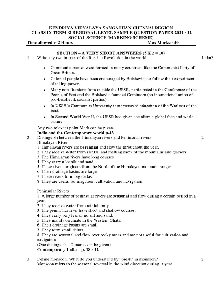 Class 9th SST Marking Scheme | PDF | Elections | Monsoon