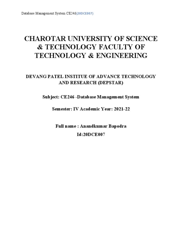 Dbms Front Page | PDF