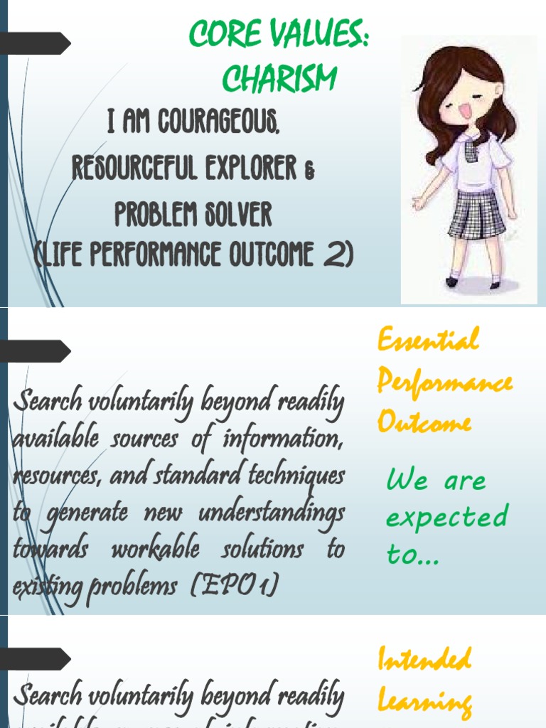 Core Values: Charism: I AM Courageous, Resourceful EXPLORER & Problem ...