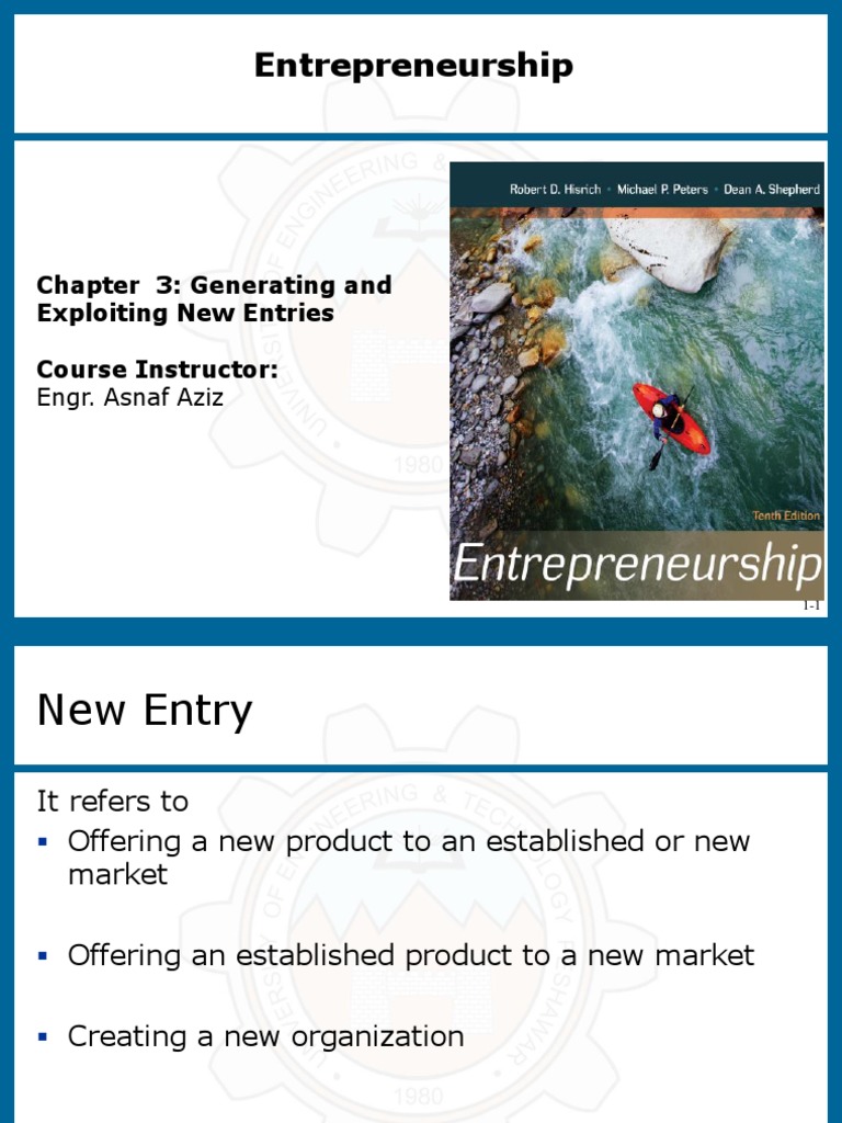 Entrepreneurship: Chapter 3: Generating and Exploiting New Entries ...